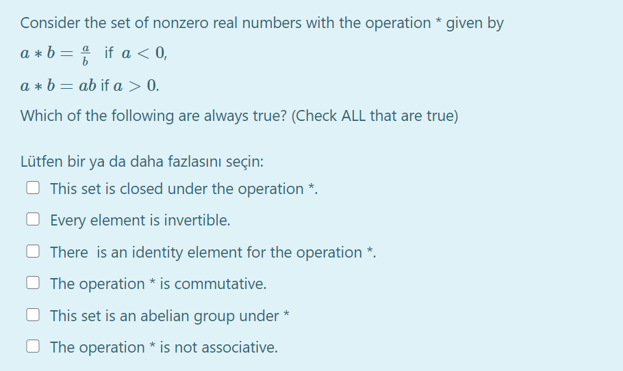Solved Consider the set of nonzero real numbers with the | Chegg.com
