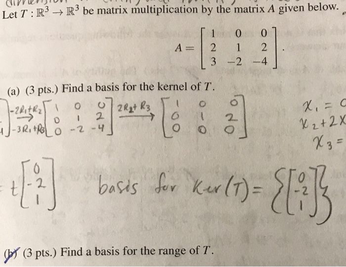 Solved Let T: R3R3 be matrix multiplication by the matrix A | Chegg.com