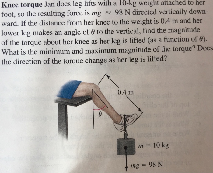 Solved Knee torque Jan does leg lifts with a 10-kg weight | Chegg.com
