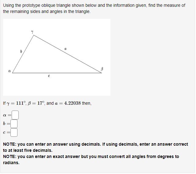 Solved Using the prototype oblique triangle shown below and | Chegg.com