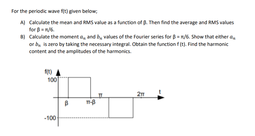 Solved For the periodic wave f(t) given below; A) Calculate | Chegg.com