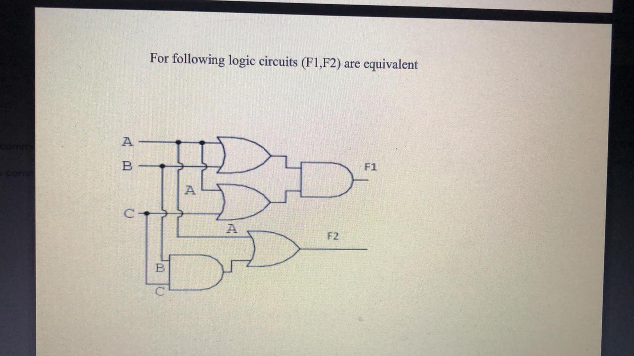 Solved For following logic circuits (F1,F2) are equivalent A | Chegg.com