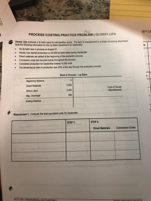 Solved PROCESS coSTING PRACTICE PROBLEMIGLOSSY LIPS ups | Chegg.com