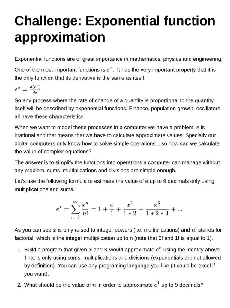 Solved Challenge: Exponential function approximation | Chegg.com