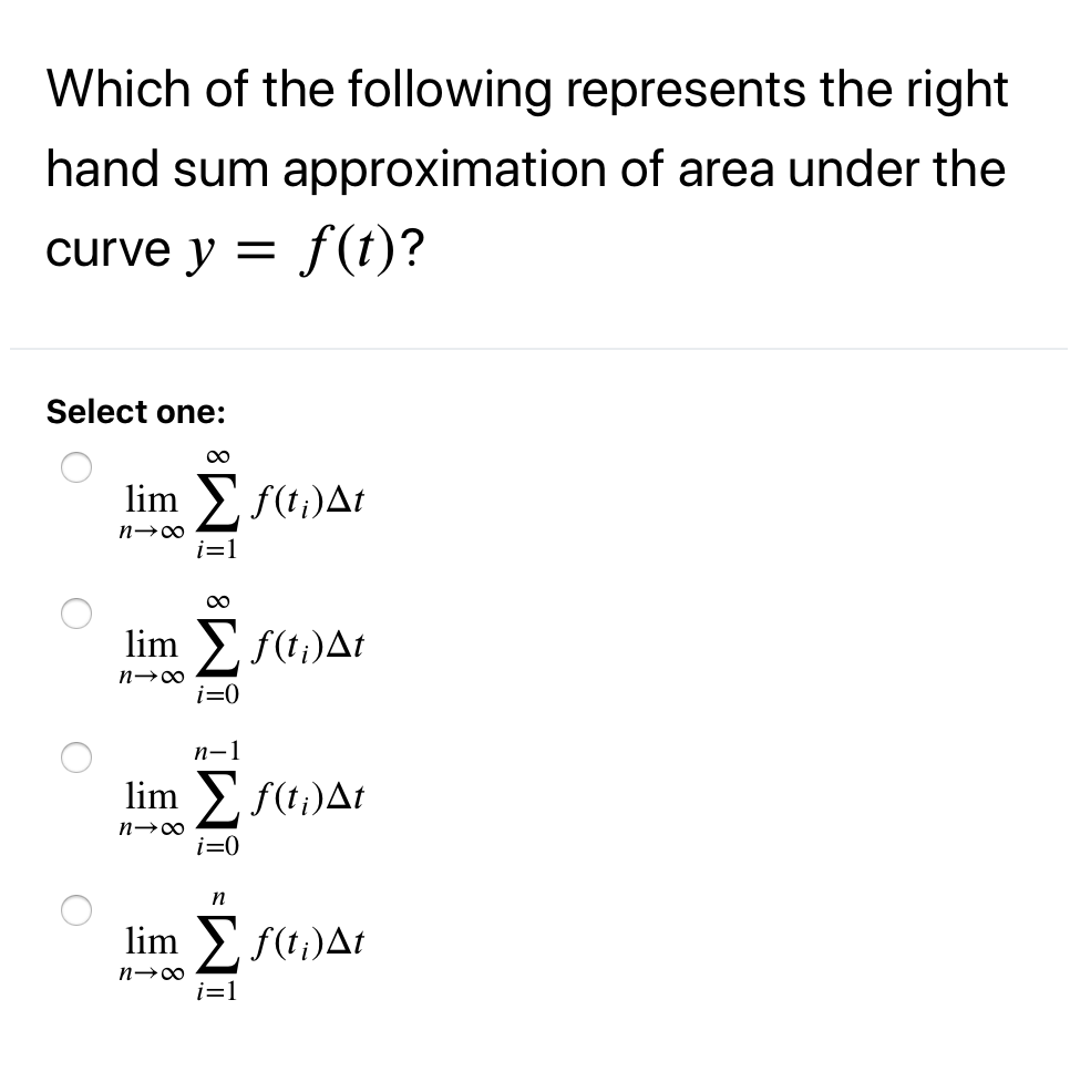 Solved Which of the following represents the right hand sum | Chegg.com