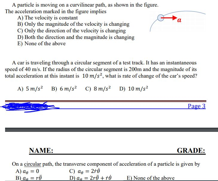 Solved A particle is moving on a curvilinear path, as shown | Chegg.com