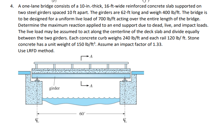 Solved 4. A one-lane bridge consists of a 10-in.-thick, | Chegg.com
