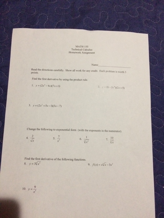 Solved MATH 155 Technical Calculus Homework Assignment Name | Chegg.com