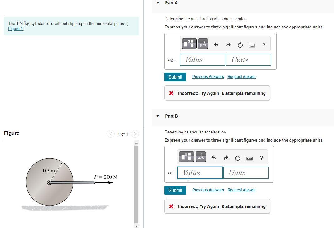 Solved Determine the acceleration of its mass center. The | Chegg.com