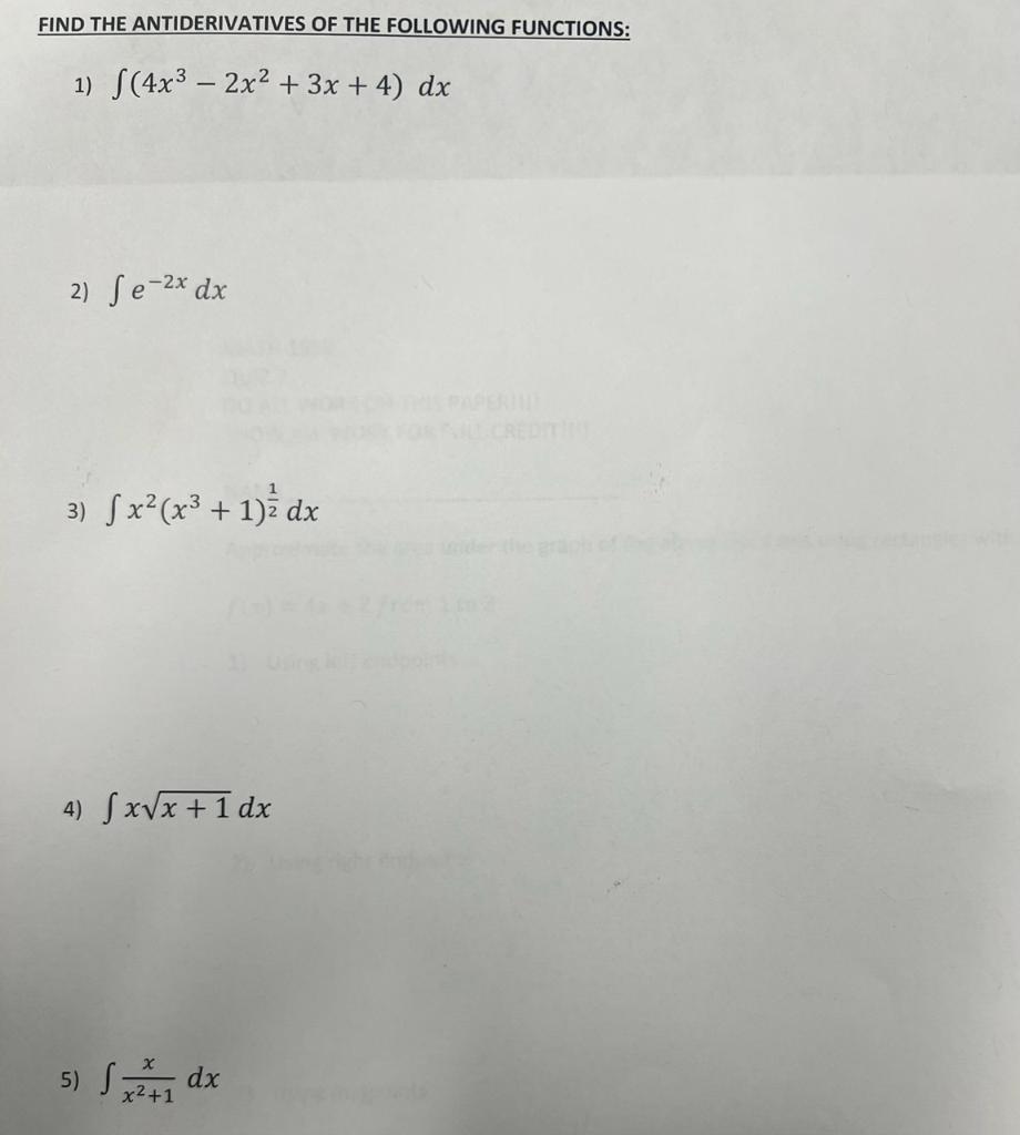 Solved FIND THE ANTIDERIVATIVES OF THE FOLLOWING FUNCTIONS: | Chegg.com