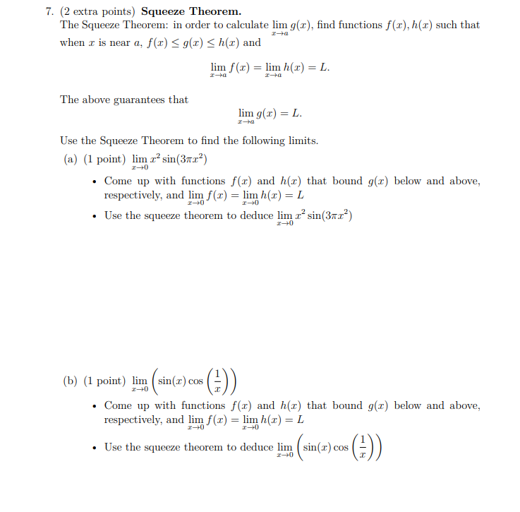Solved 2-a 7. (2 extra points) Squeeze Theorem. The Squeeze | Chegg.com