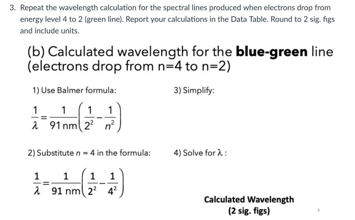 Solved 4. Repeat the wavelength calculation for the spectral | Chegg.com