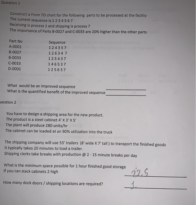 Solved Question 1 Construct a From TO chart for the | Chegg.com