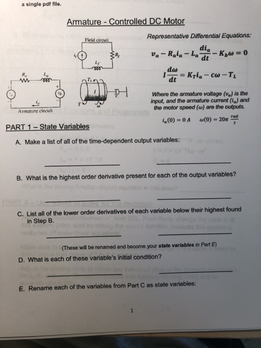 Solved a single pdf file. Armature - Controlled DC Motor | Chegg.com