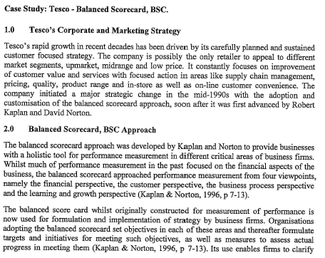 Solved Case Study: Tesco - Balanced Scorecard, BSC. 1.0 | Chegg.com