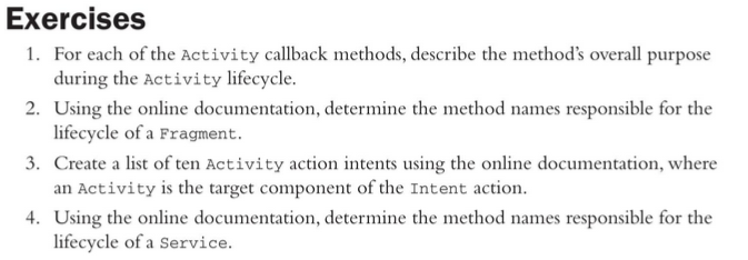 Solved Exercises 1 For Each Of The Activity Callback 3378