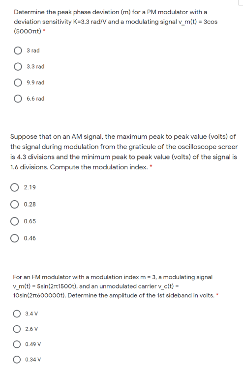Solved Determine the peak phase deviation (m) for a PM | Chegg.com