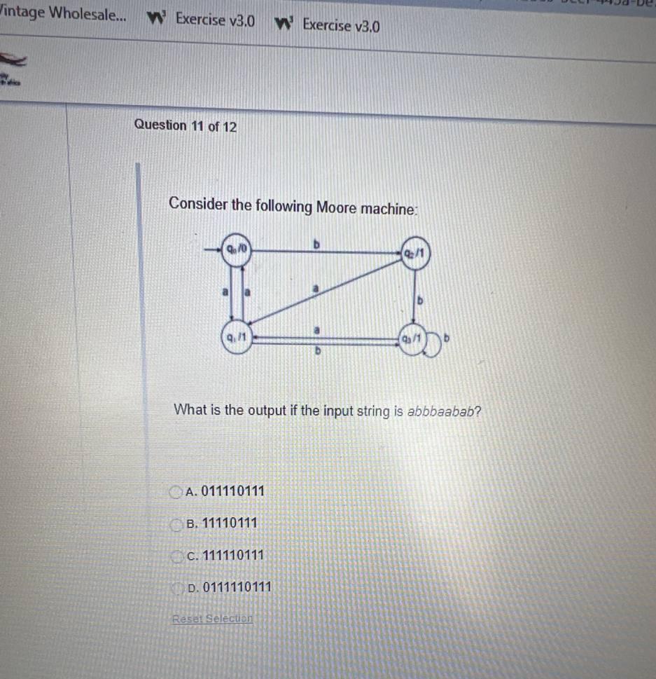 Solved Question 11 of 12 Consider the following Moore | Chegg.com