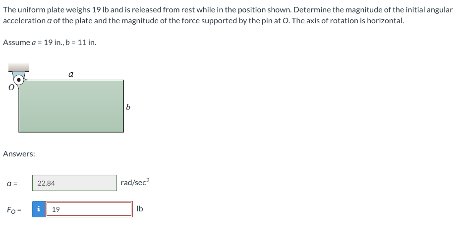 Solved The uniform plate weighs 19lb and is released from | Chegg.com