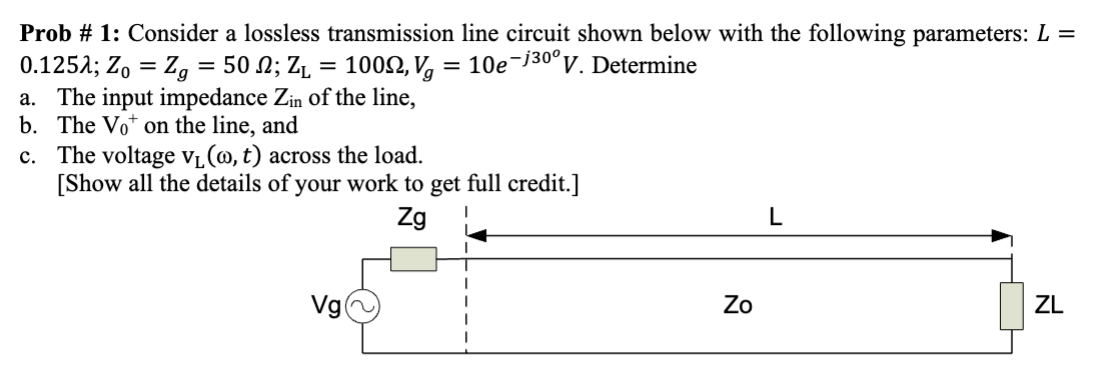 Solved onsider a lossless transmission line circuit shown | Chegg.com