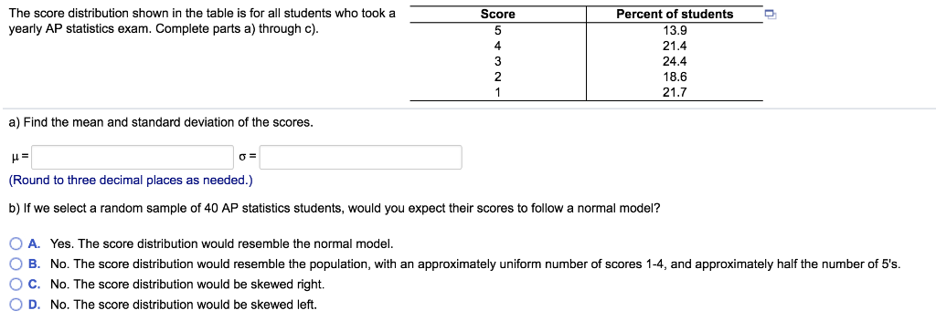 Solved The score distribution shown in the table is for all | Chegg.com