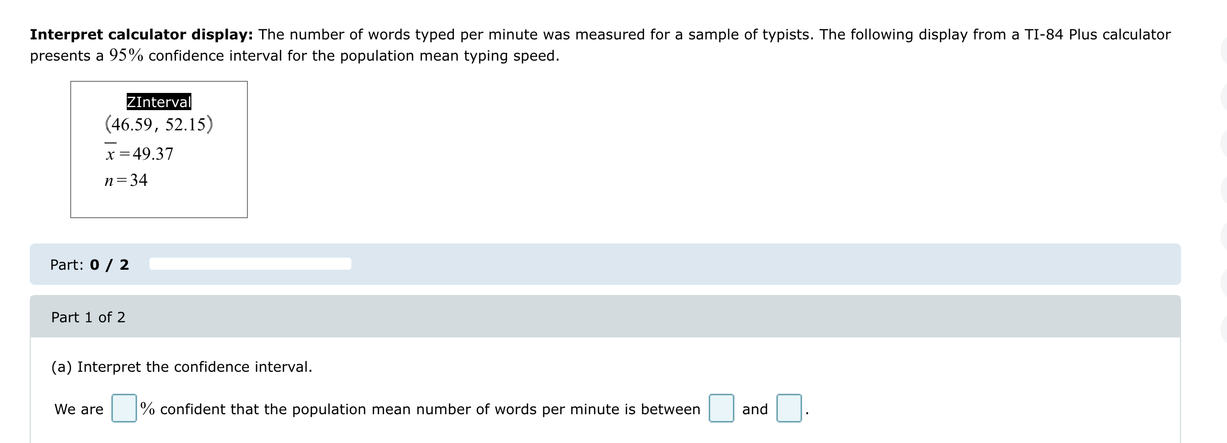 Solved Interpret calculator display: The number of words | Chegg.com