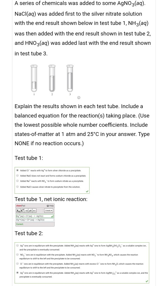 Solved A series of chemicals was added to some AgNO3(aq). | Chegg.com