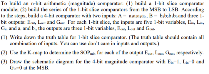 Solved To build an n-bit arithmetic (magnitude) comparator: | Chegg.com
