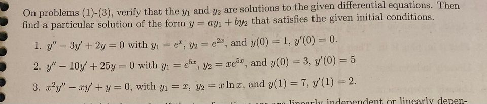 Solved On problems (1)-(3), verify that the y1 and y2 are | Chegg.com