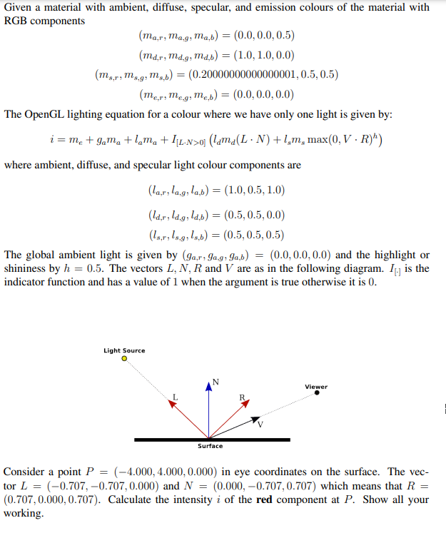 Given a material with ambient, diffuse, specular, and | Chegg.com