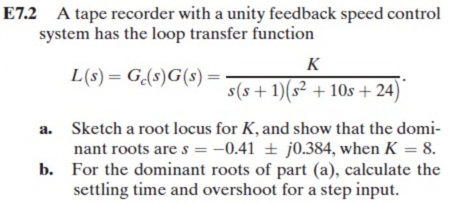 Solved E7.2 A tape recorder with a unity feedback speed | Chegg.com