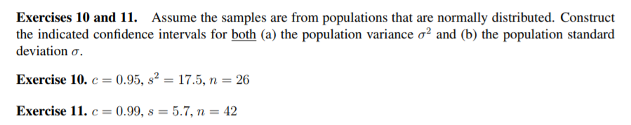 Solved Exercises 10 and 11. Assume the samples are from | Chegg.com