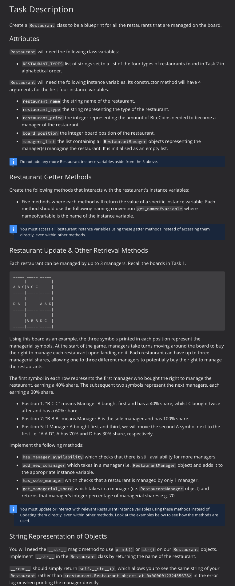 Solved Task Description Create a Restaurant class to be a | Chegg.com
