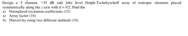 Solved Design a 5 element, -35 dB side lobe level | Chegg.com