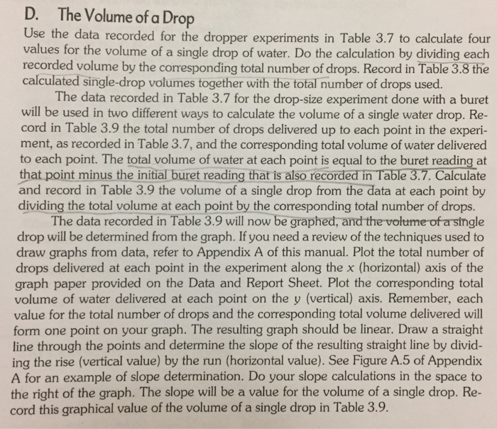 Solved D. The Volume of a Drop Use the data recorded for the | Chegg.com