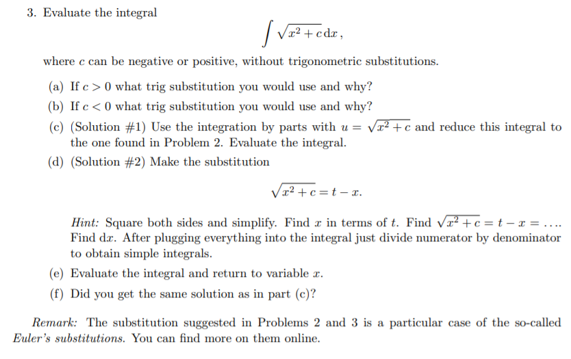 Solved 3. Evaluate the integral | Vz2 + 2 +cdr, where c can | Chegg.com