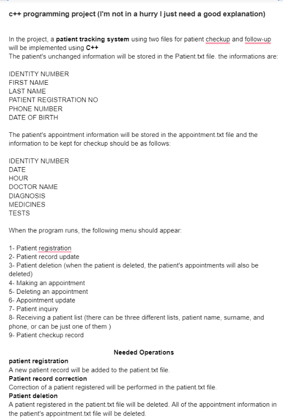 Solved In the project, a patient tracking system using two | Chegg.com