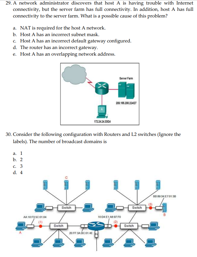Solved 29 A Network Administrator Discovers That Host A Is