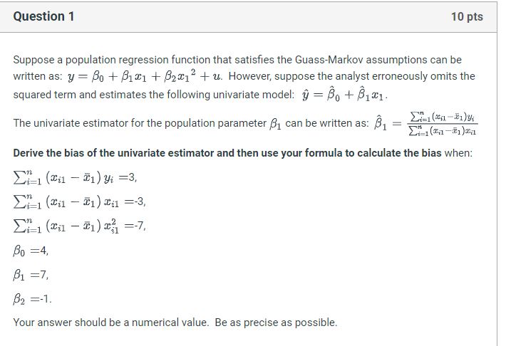 Solved Question 1Suppose a population regression function | Chegg.com