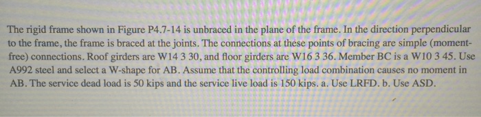 Solved The rigid frame shown in Figure P4.7-14 is unbraced | Chegg.com
