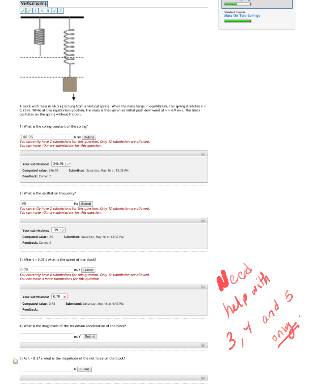 Solved Vertical Spring Standard Evarise Mass On Two Springs | Chegg.com