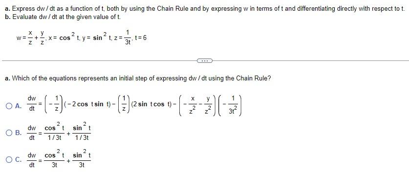 Solved a. Express dw/dt as a function of t, both by using | Chegg.com