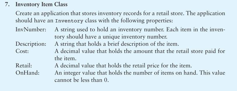 Solved 7. Inventory Item Class Create an application that | Chegg.com