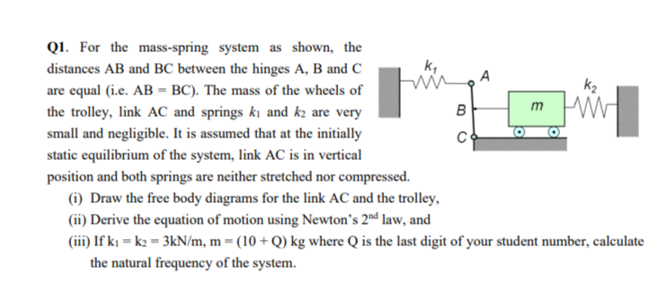 Solved Q1. For the mass-spring system as shown, the | Chegg.com