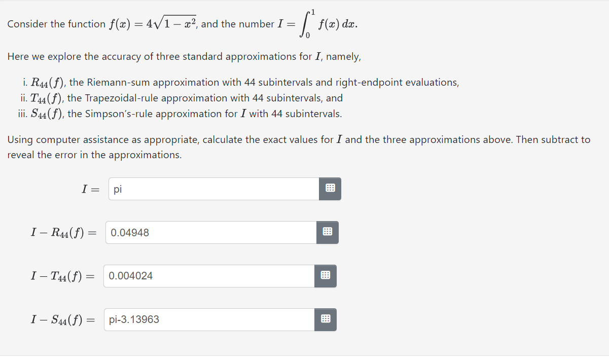 Solved i find that the simpson approx is also pi jbut the | Chegg.com