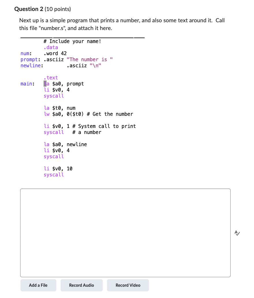 Solved Next up is a simple program that prints a number, and | Chegg.com