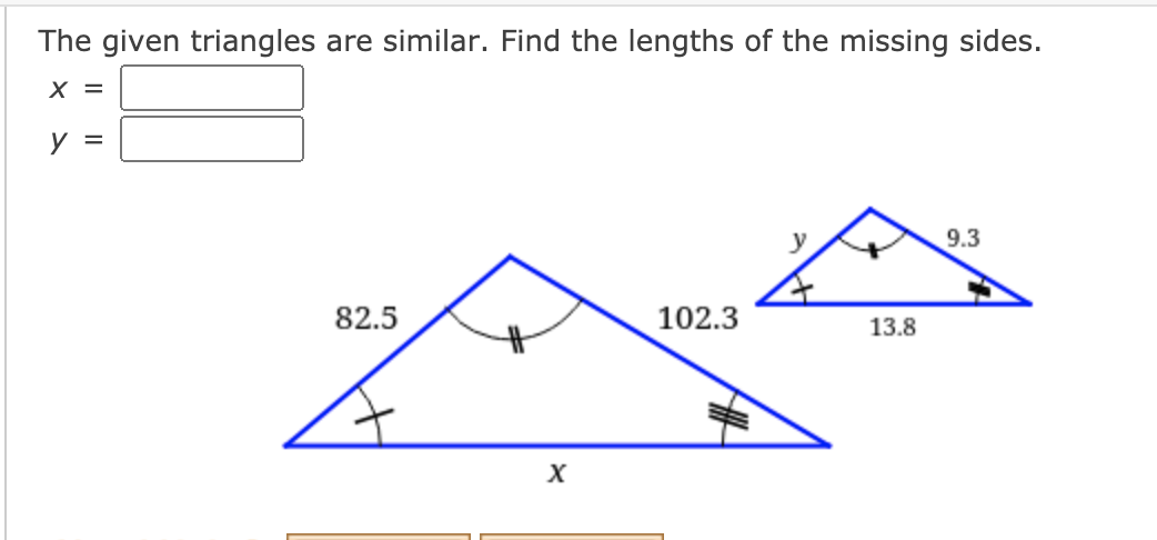 Solved The given triangles are similar. Find the lengths of | Chegg.com