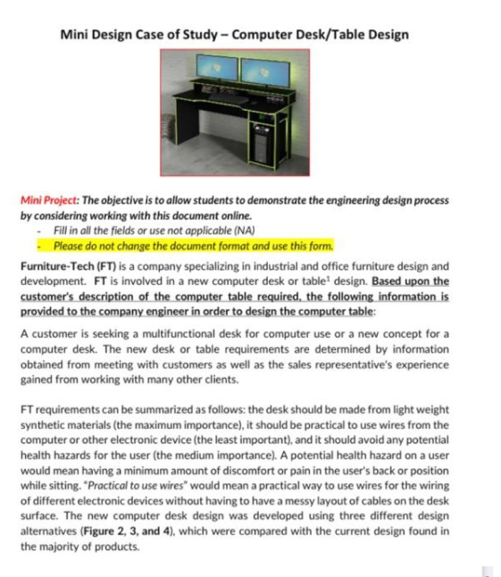 Mini Design Case of Study - Computer Desk/Table | Chegg.com