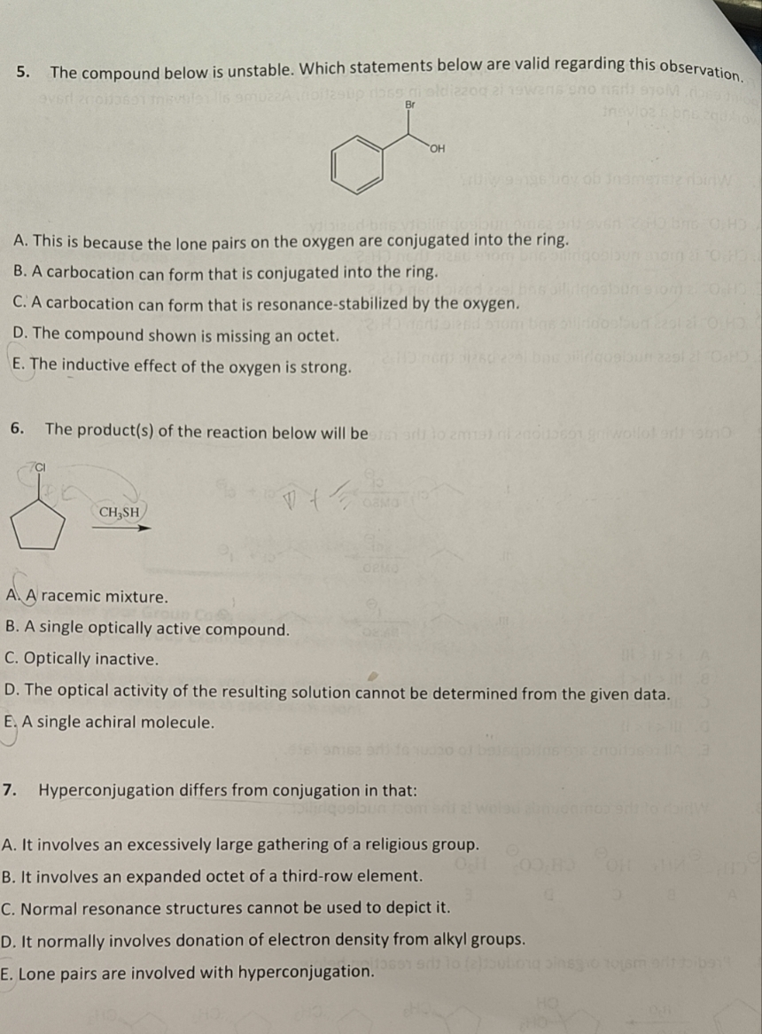 Solved 5. The compound below is unstable. Which statements | Chegg.com