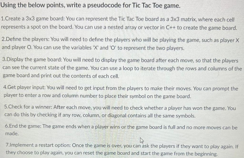Solved 1.Create a 3×3 game board: You can represent the Tic | Chegg.com